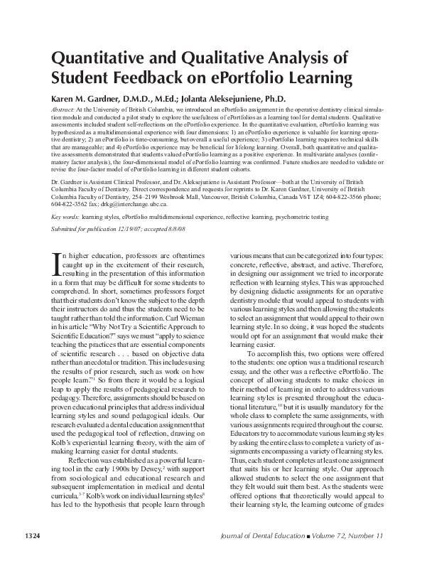 (PDF) Quantitative and qualitative analysis of student feedback on ...