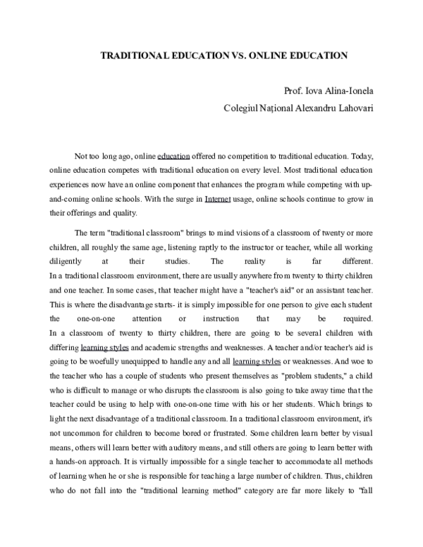 (DOC) Traditional Education vs. Online Educatio.Iova Alina