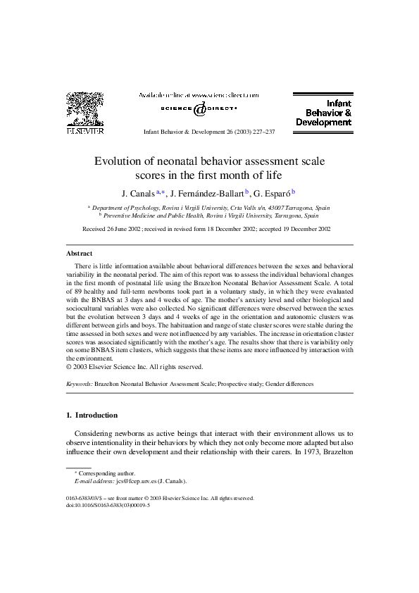 (PDF) Evolution of neonatal behavior assessment scale scores in the ...