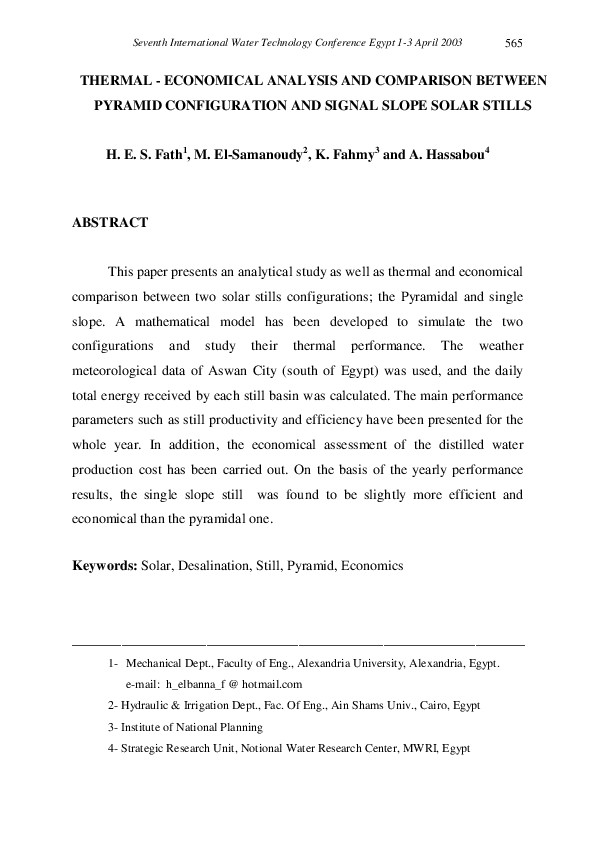 (PDF) Thermal - Economical Analysis and Comparison Between Pyramid Configuration and Signal ...