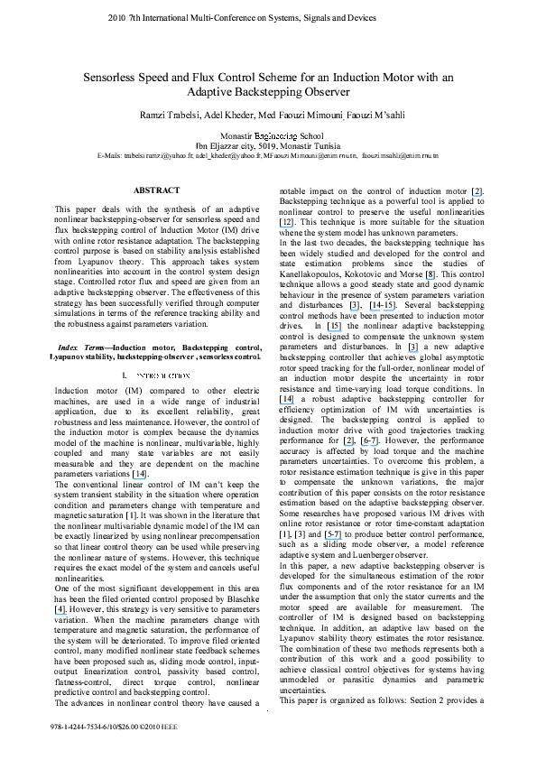 Pdf Sensorless Speed And Flux Control Scheme For An Induction Motor