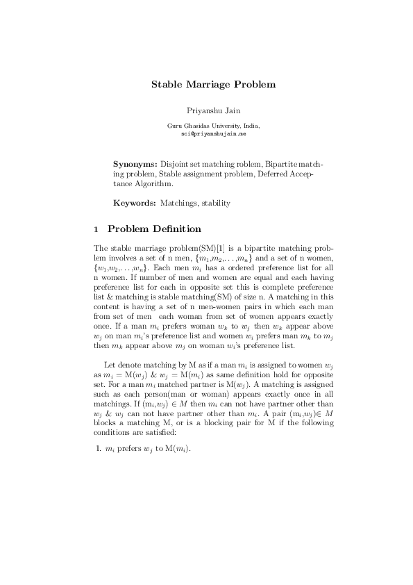 (PDF) Stable Marriage Problem