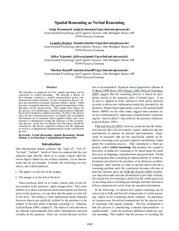 (PDF) Spatial reasoning as verbal reasoning