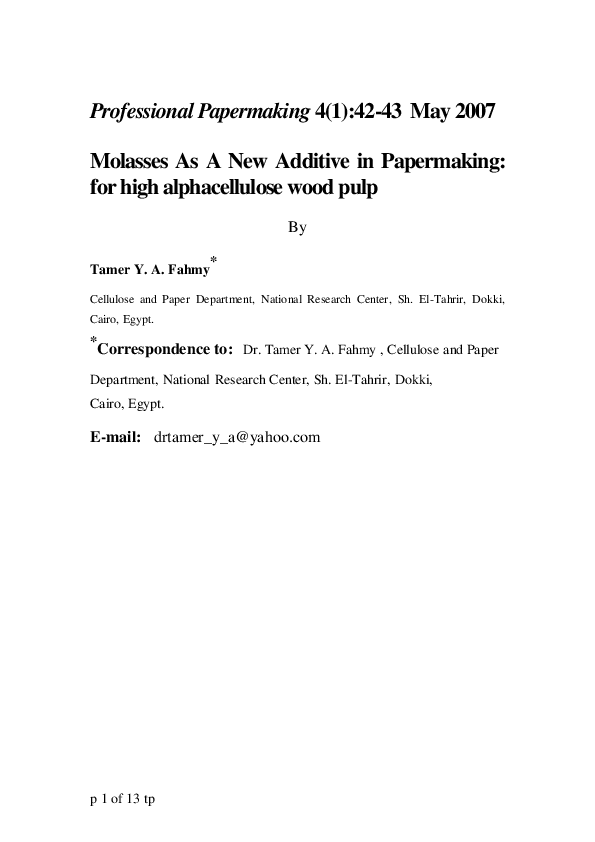 (PDF) Molasses as a new additive in papermaking: for high alpha ...