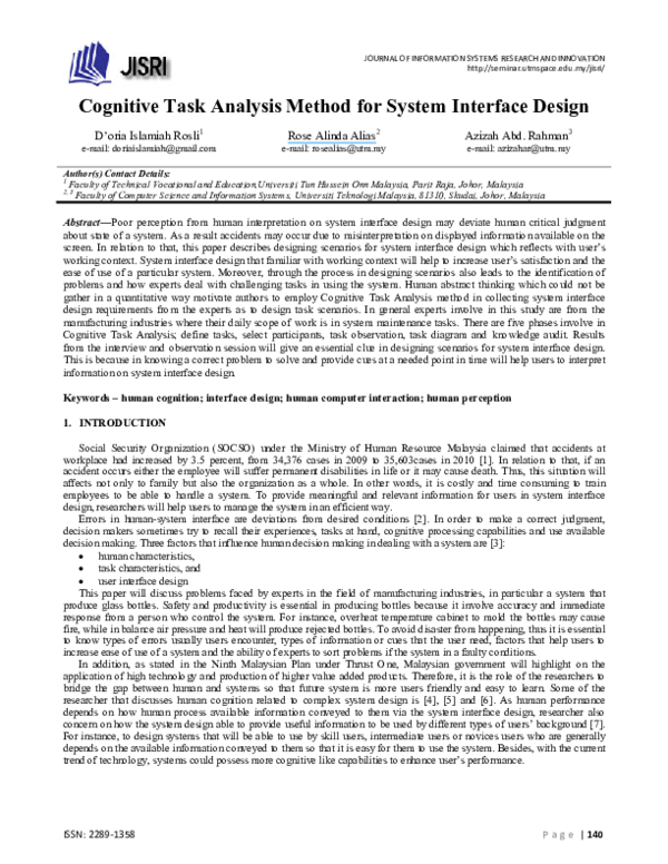 (PDF) Cognitive Task Analysis Method for System Interface Design