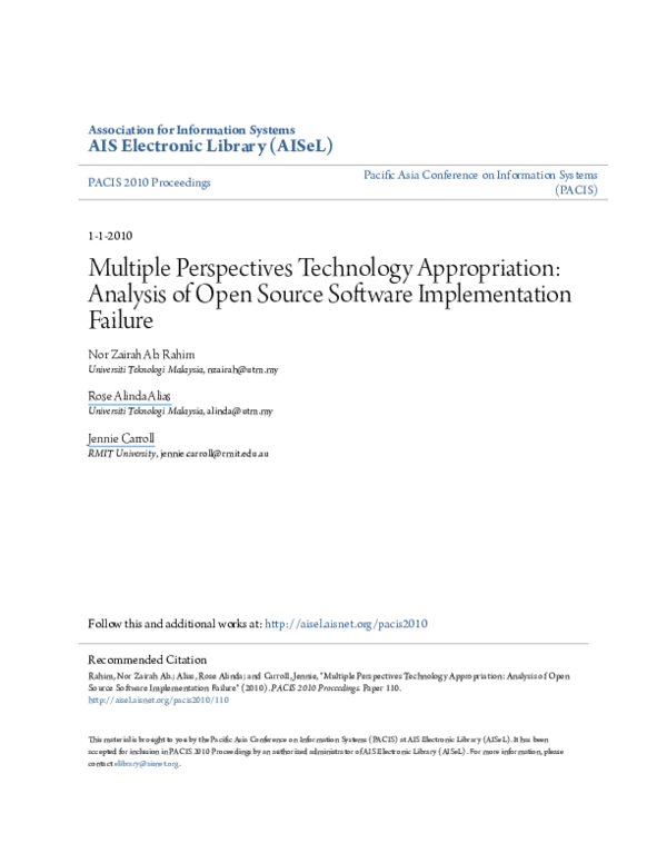 (PDF) Multiple Perspectives Technology Appropriation: Analysis of Open ...