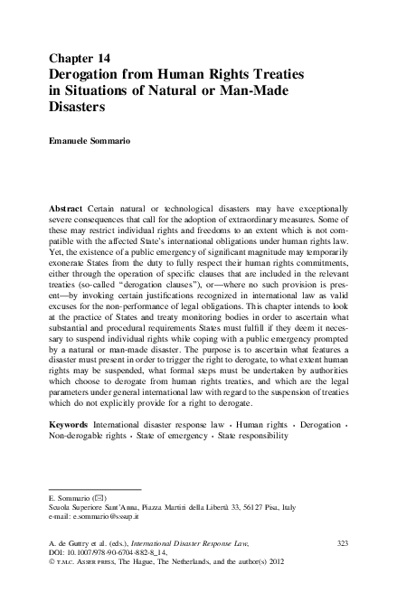 (PDF) Derogation from Human Rights Treaties in Situations of Natural or ...