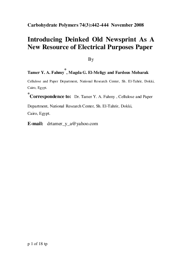 (PDF) Introducing deinked old newsprint as a new resource of electrical ...