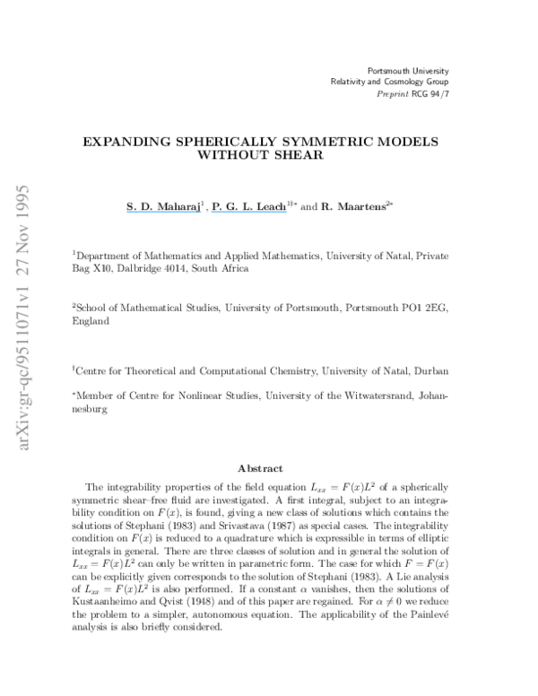 (PDF) Expanding spherically symmetric models without shear