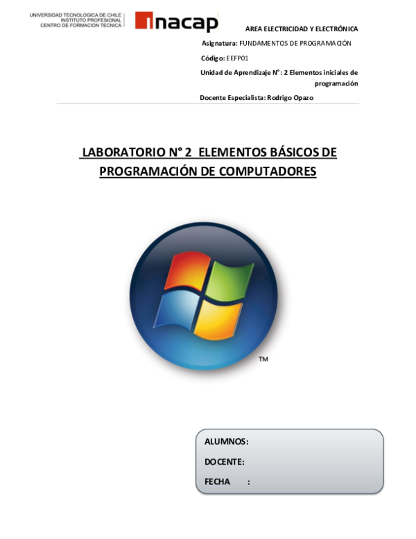 (PDF) LABORATORIO N° 2 ELEMENTOS BÁSICOS DE PROGRAMACIÓN DE COMPUTADORES