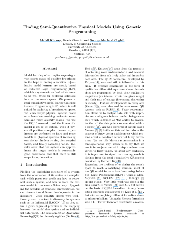 (PDF) Finding semi-quantitative physical models using genetic programming