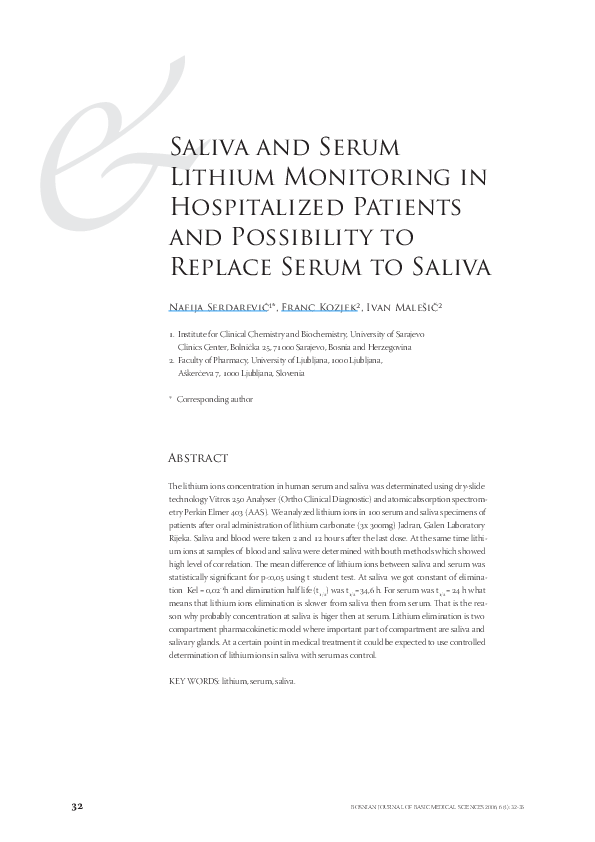 (PDF) Saliva Lithium Monitoring in Prepubertal Children | Michael ...