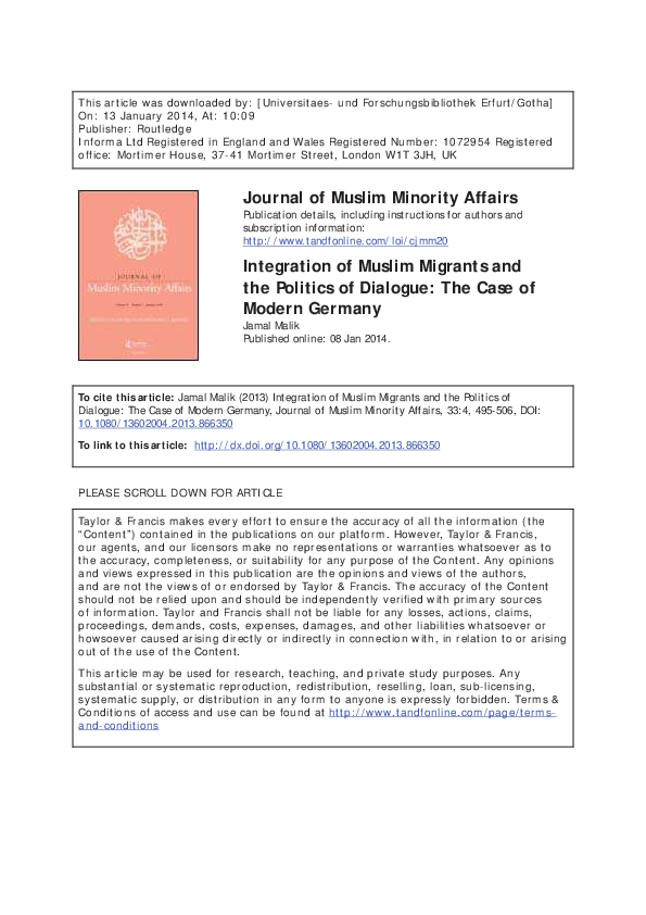 (PDF) Journal of Muslim Minority Affairs Integration of Muslim Migrants ...
