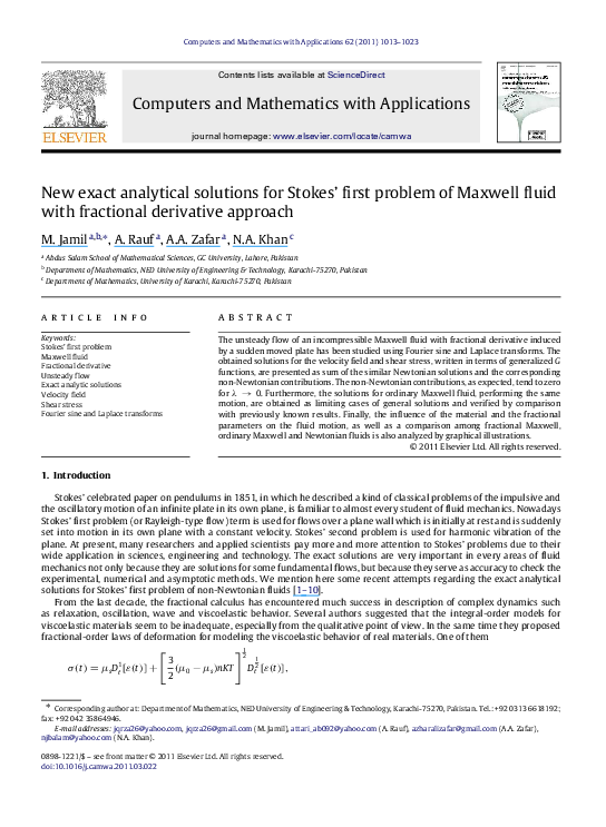 (PDF) New exact analytical solutions for Stokes’ first problem of ...