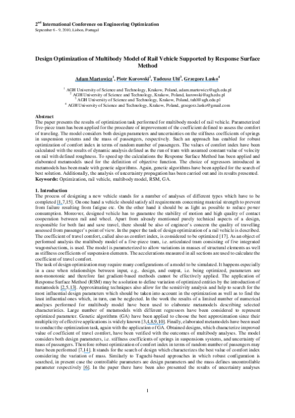 (PDF) Design Optimization of Multibody Model of Rail Vehicle Supported by Response Surface Method