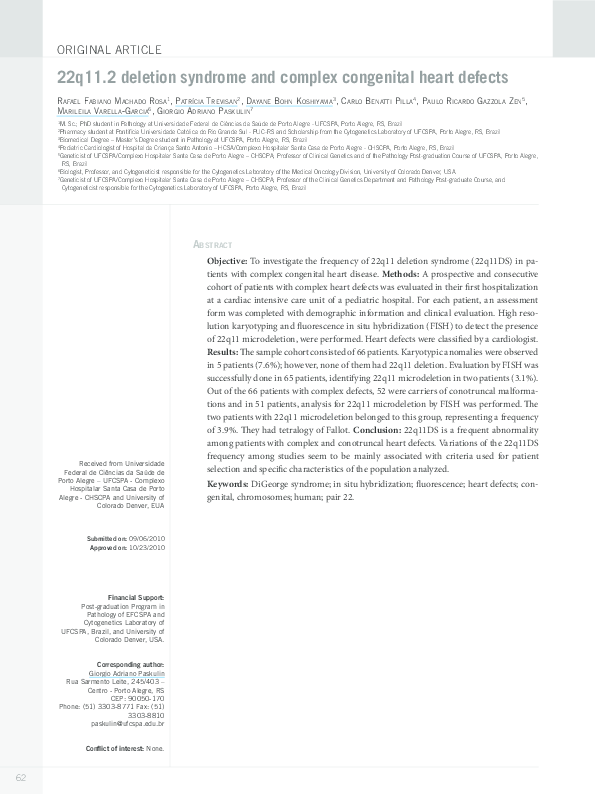 (PDF) 22Q11.2 Deletion Syndrome and Complex Congenital Heart Defects