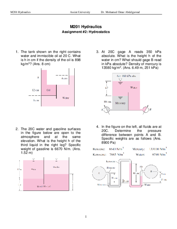 (PDF) M201 Hydraulics Assignment #2: Hydrostatics