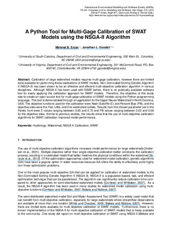 Pdf A Python Tool For Multi Gage Calibration Of Swat Models Using The Nsga Ii Algorithm