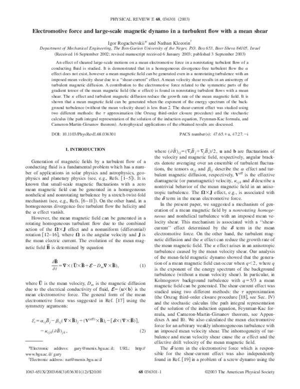 (PDF) Electromotive force and large-scale magnetic dynamo in a turbulent flow with a mean shear