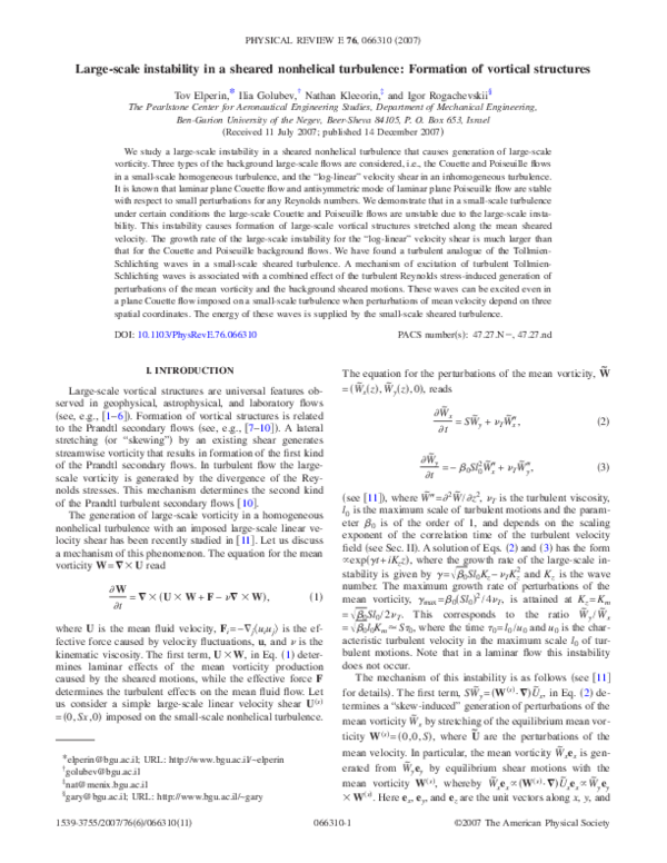 (PDF) Large-scale instability in a sheared nonhelical turbulence: Formation of vortical structures