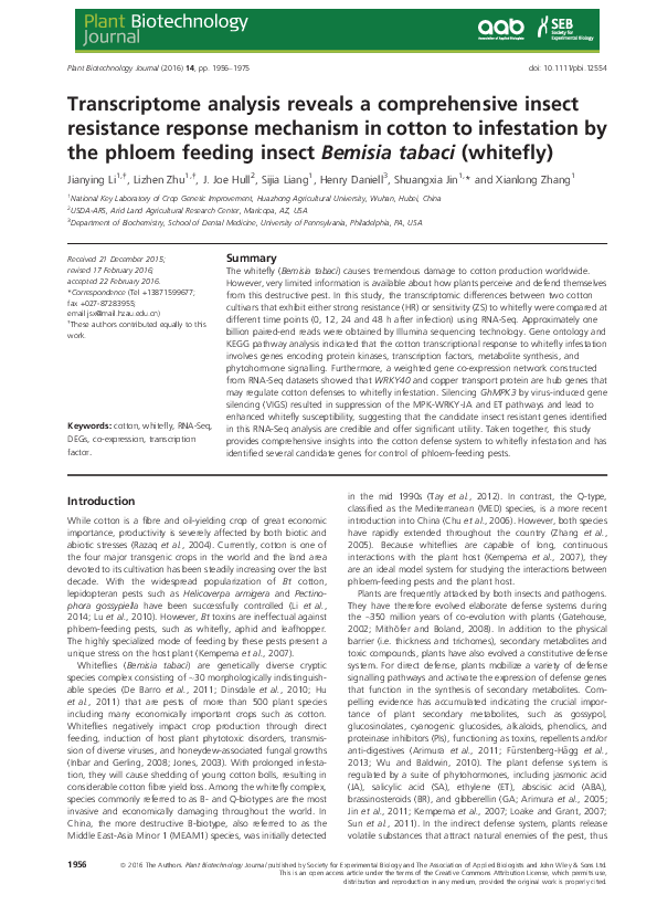 (PDF) Transcriptome analysis reveals a comprehensive insect resistance response mechanism in ...