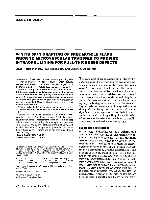 (PDF) In situ skin grafting of free muscle flaps prior to microvascular ...