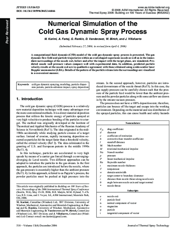(PDF) Numerical Simulation of the Cold Gas Dynamic Spray Process