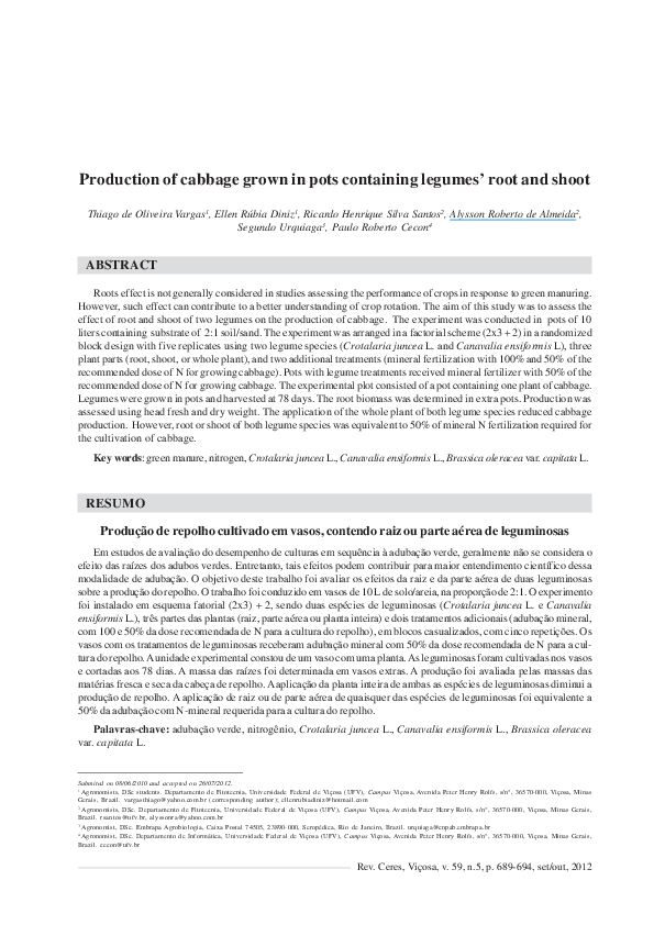 (PDF) Production of cabbage grown in pots containing legumes' root and ...
