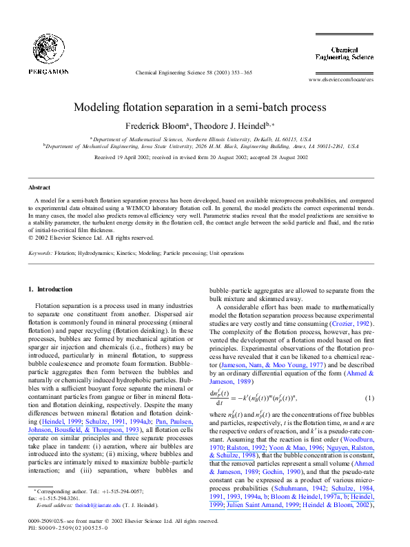 (PDF) Modeling flotation separation in a semi-batch process