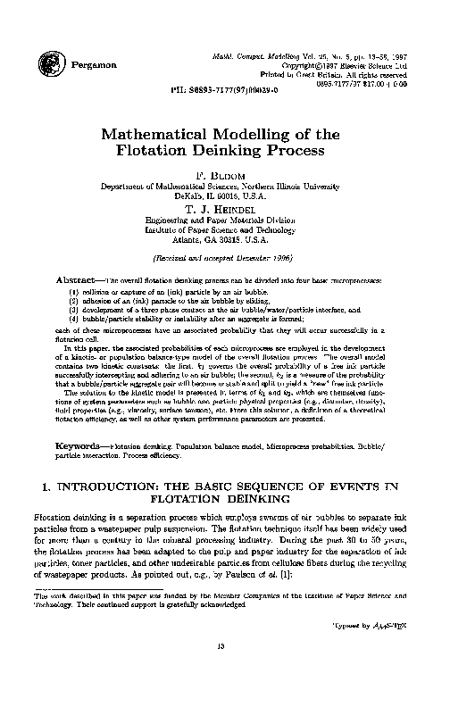 (PDF) Mathematical modelling of the flotation deinking process