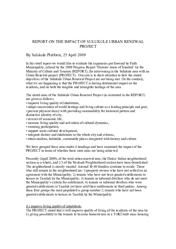 (PDF) REPORT ON THE IMPACT OF SULUKULE URBAN RENEWAL PROJECT