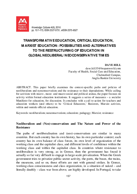 (PDF) TRANSFORMATIVE EDUCATION, CRITICAL EDUCATION, MARXIST EDUCATION ...