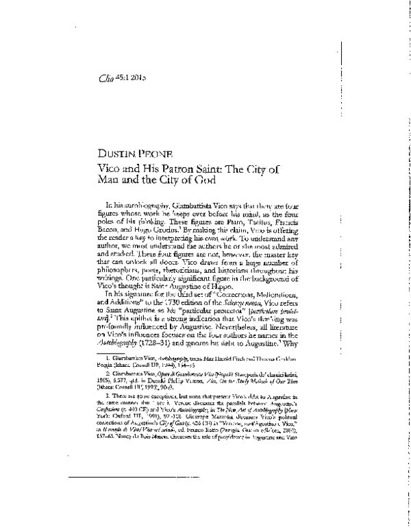 (PDF) Vico and His Patron Saint: The City of Man and the City of God