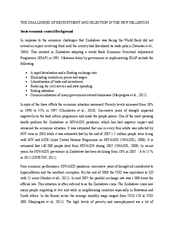 (DOC) THE CHALLENGES OF RECRUITMENT AND SELECTION IN THE NEW MILLENIUM