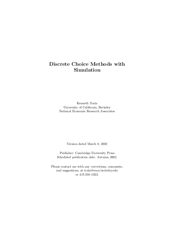 (PDF) Discrete Choice Methods with Simulation