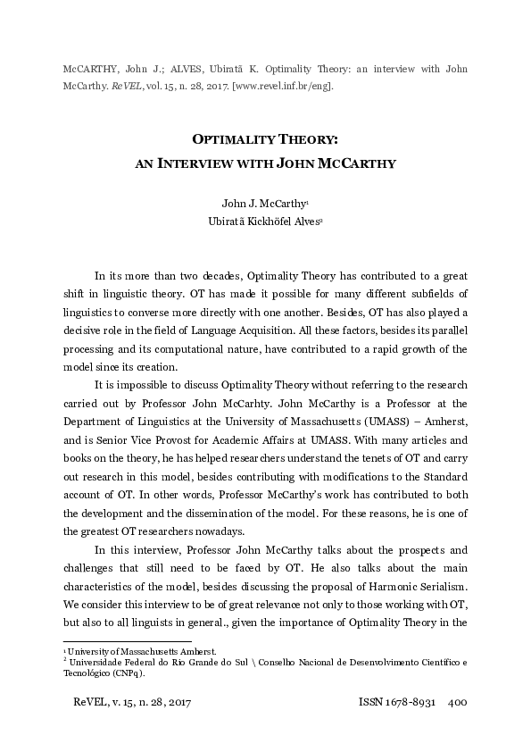 (PDF) OPTIMALITY THEORY - an interview with John McCarthy