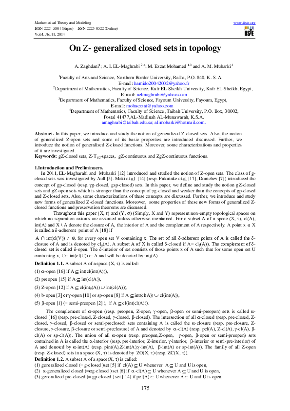 (PDF) On Z-generalized closed sets in topology