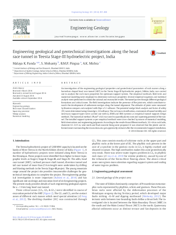 (PDF) Engineering geological and geotechnical investigations along the head race tunnel in ...