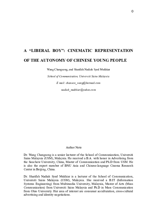 (DOC) A “Liberal Boy”: Cinematic Representation of the Autonomy of ...