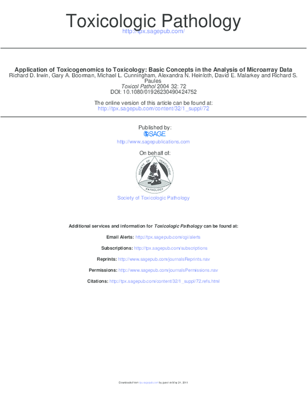 (PDF) Application of Toxicogenomics to Toxicology: Basic Concepts in the Analysis of Microarray ...