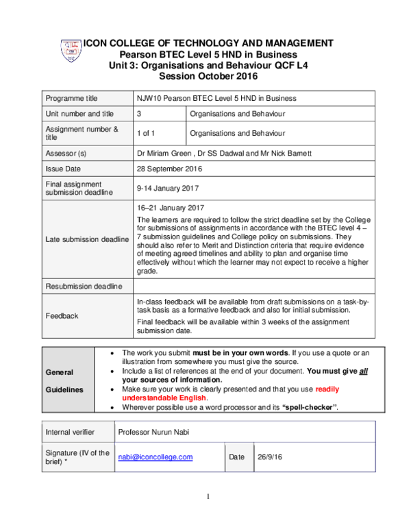 (PDF) ICON COLLEGE OF TECHNOLOGY AND MANAGEMENT Pearson BTEC Level 5 ...