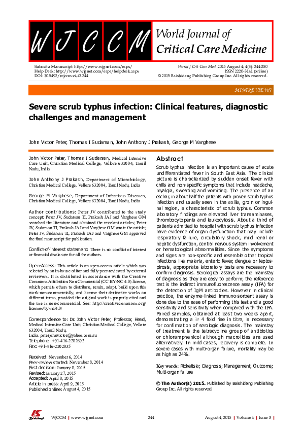 (PDF) Severe scrub typhus infection: Clinical features, diagnostic ...