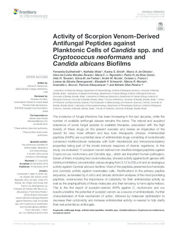 (PDF) Activity of Scorpion Venom-Derived Antifungal Peptides against ...
