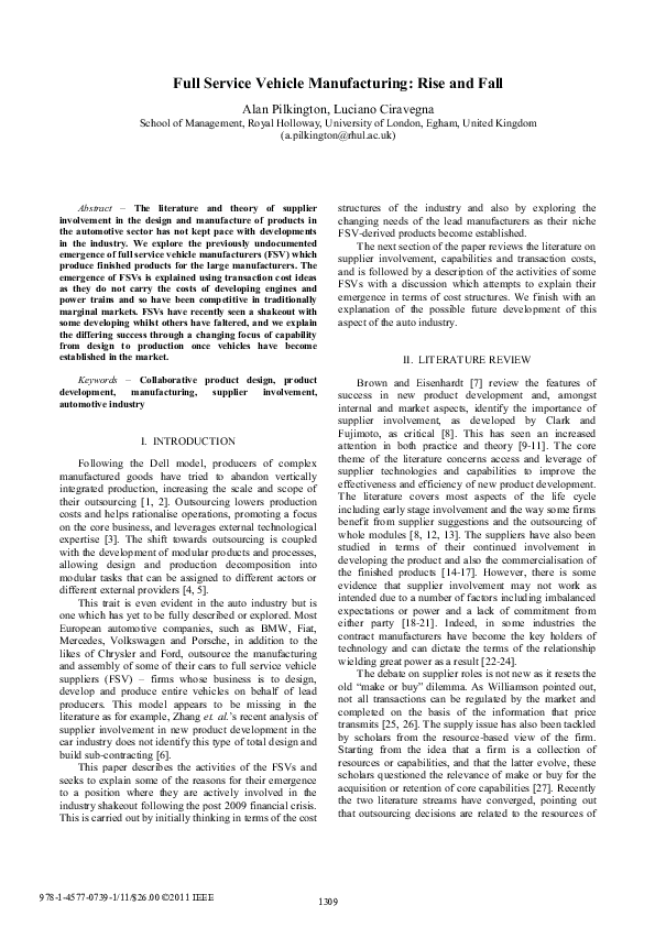 (PDF) Full service vehicle manufacturing: Rise and fall