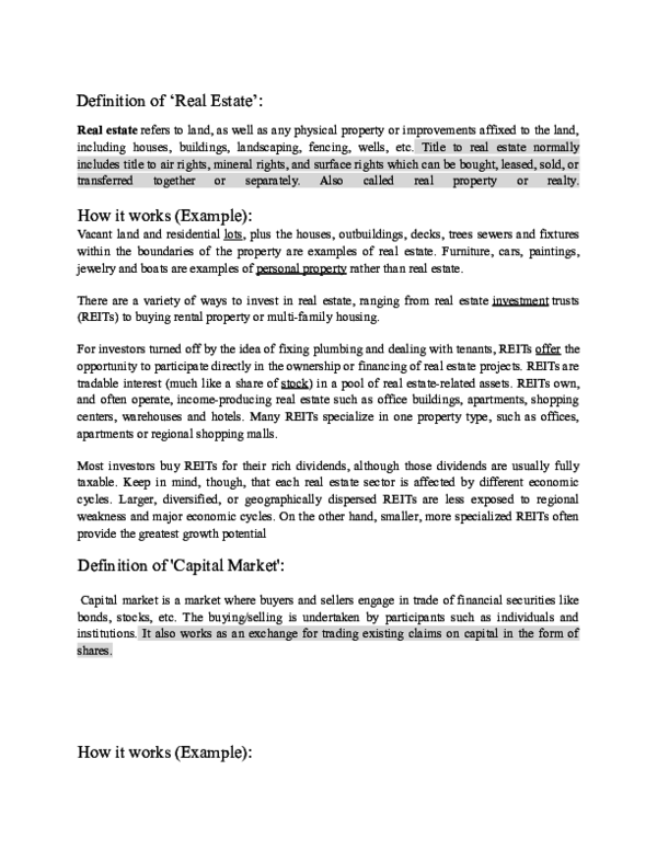 (DOC) Definition of 'Real Estate'