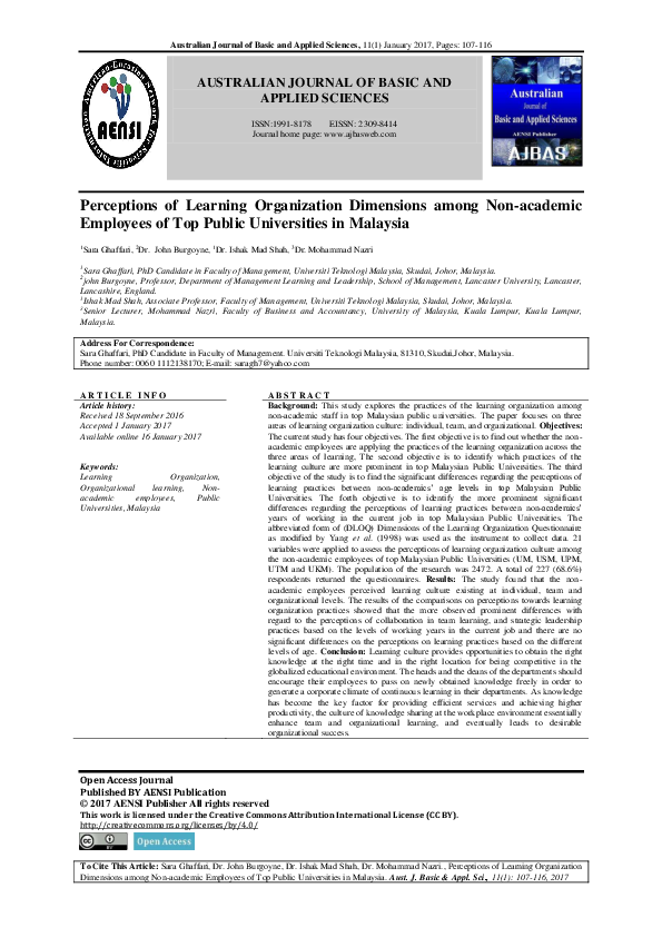 (PDF) The Dimensions of the Learning Organization Questionnaire (the ...