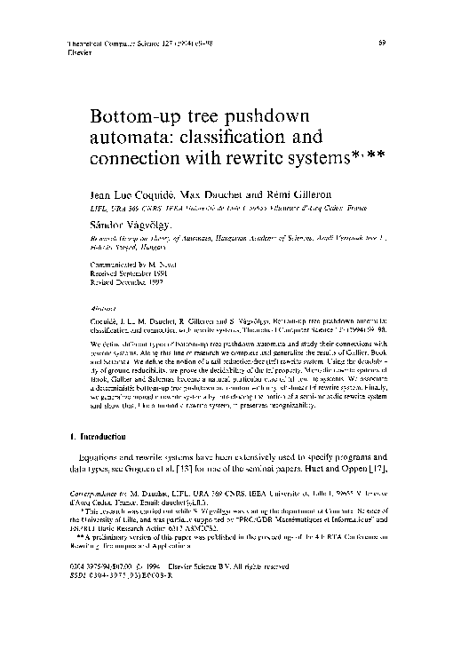 (PDF) Bottom-up tree pushdown automata: classification and connection with rewrite systems