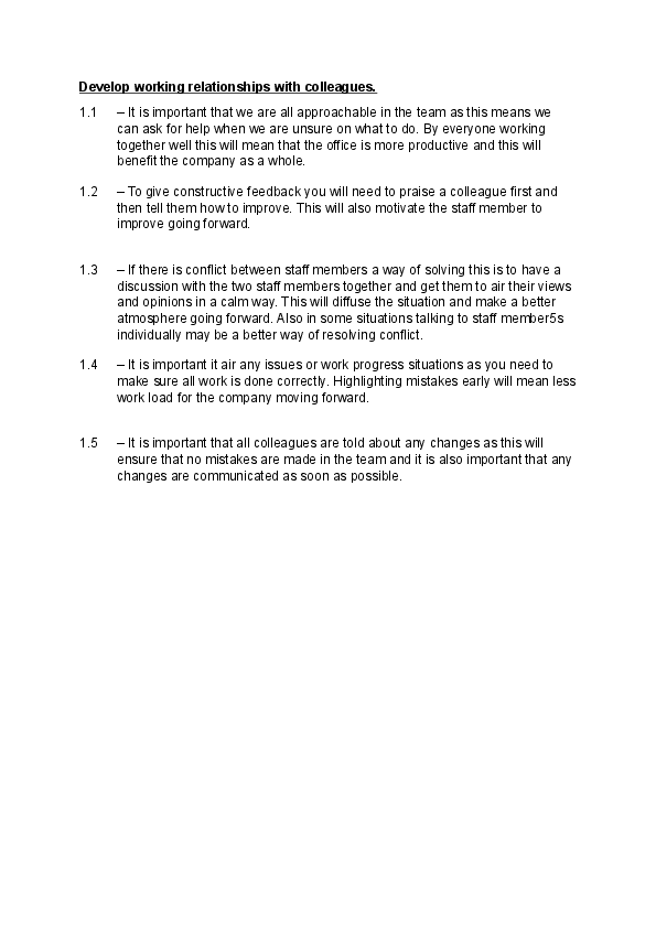 (DOC) Develop working relationships with colleagues