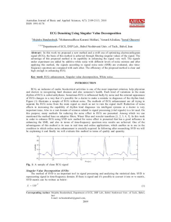 (PDF) ECG Denoising Using Singular Value Decomposition