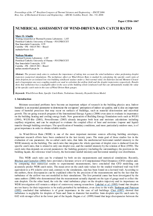 (PDF) Numerical Assessment of Wind-Driven Rain Catch Ratio